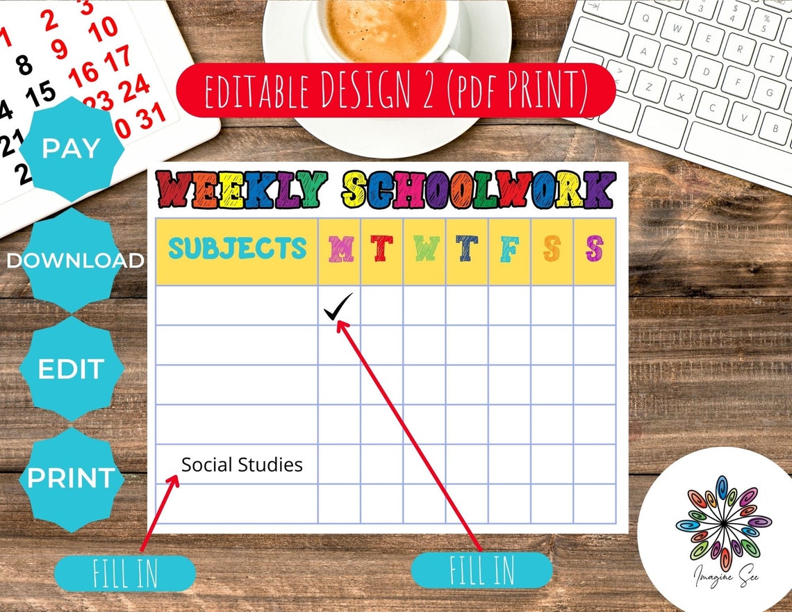 Printable or Editable Homework Checklist Editable Weekly to - Etsy