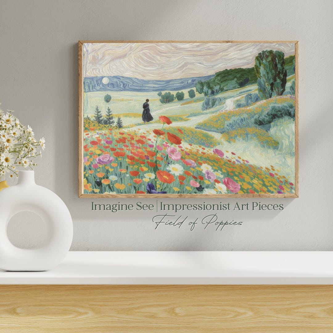 Impressionist Meadow Painting: Vintage Landscape Art Print (JPG & PNG ...