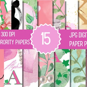 15 AKA Sorority Digital Paper, Alpha Kappa Alpha Printable Paper , Pink ...