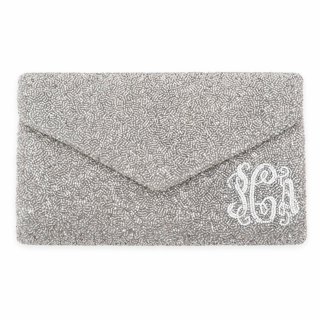Envelope Custom Beaded Monogram Clutch - Solid Color - Etsy