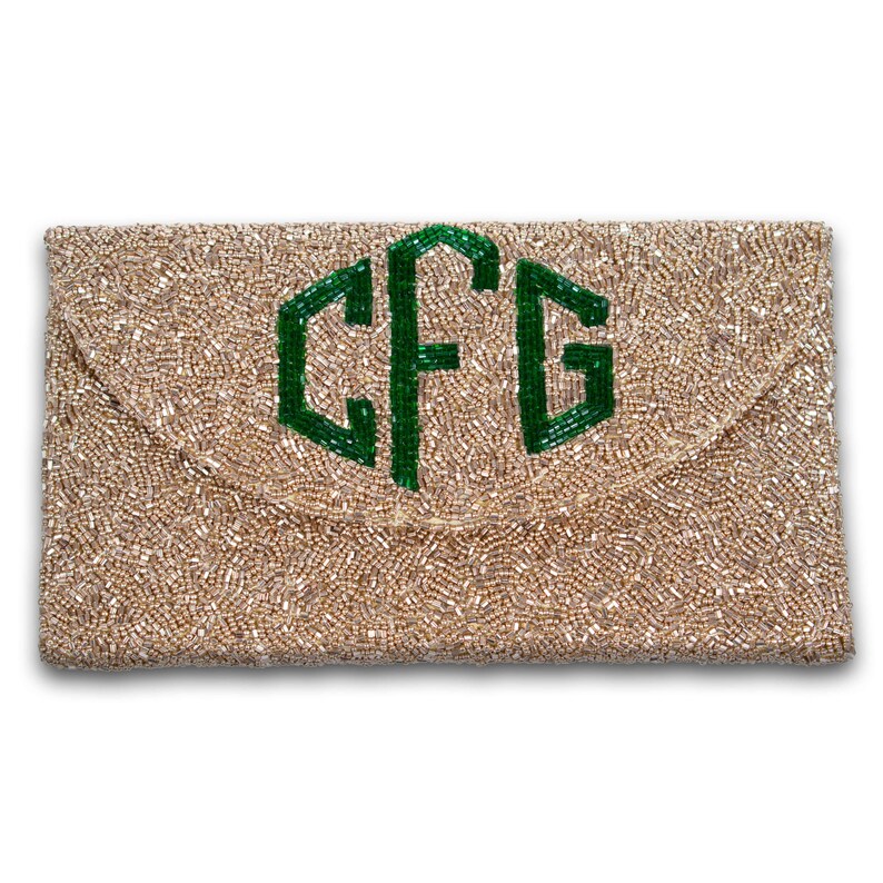 Crescent Flap Custom Beaded Monogram Clutch - Etsy
