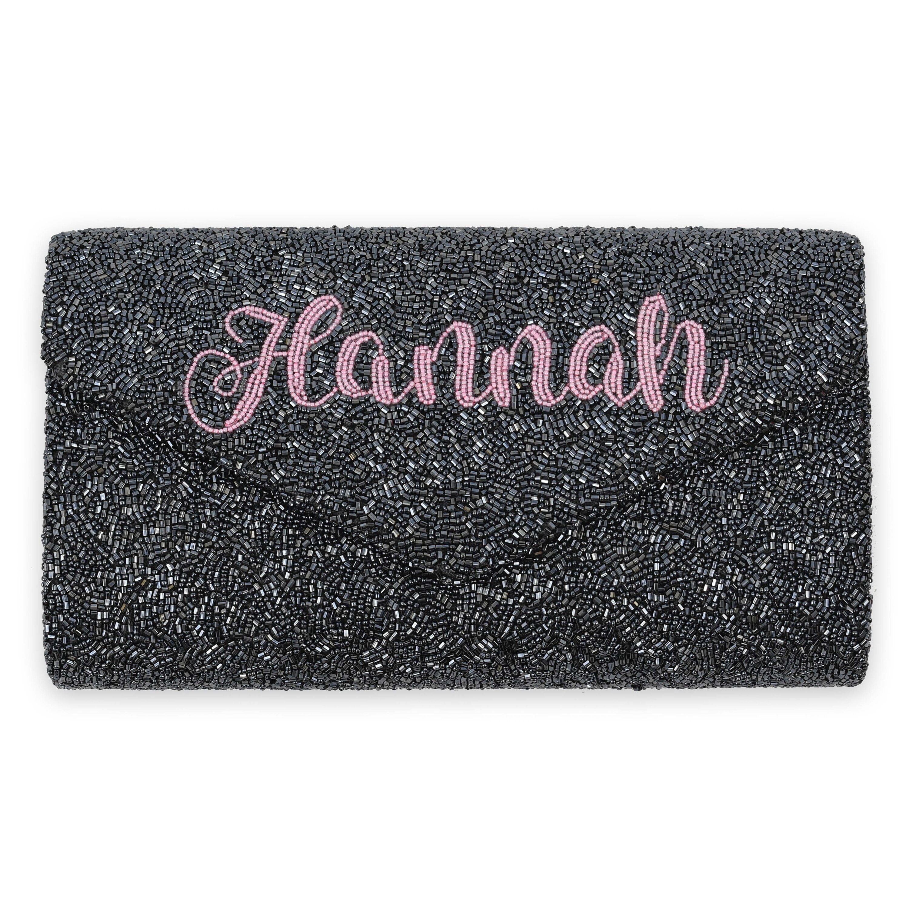 Envelope Custom Beaded Monogram Clutch Solid Color | Etsy