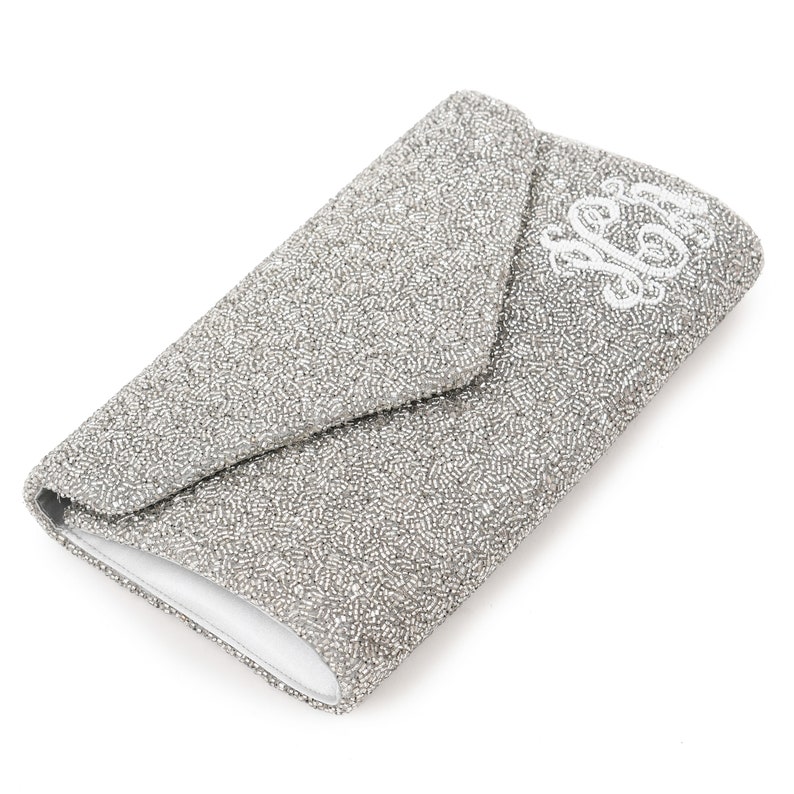 Envelope Custom Beaded Monogram Clutch - Solid Color - Etsy