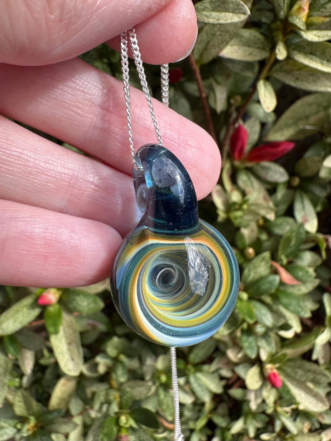 Glass Hand Blown Vortex Pendant Small Blue Yellow Colorful Borosilicate ...
