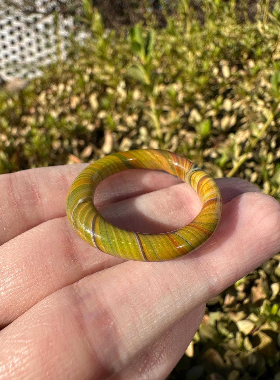 Glass Hand Blown Ring Green Yellow Borosilicate Handmade Jewelry Art ...