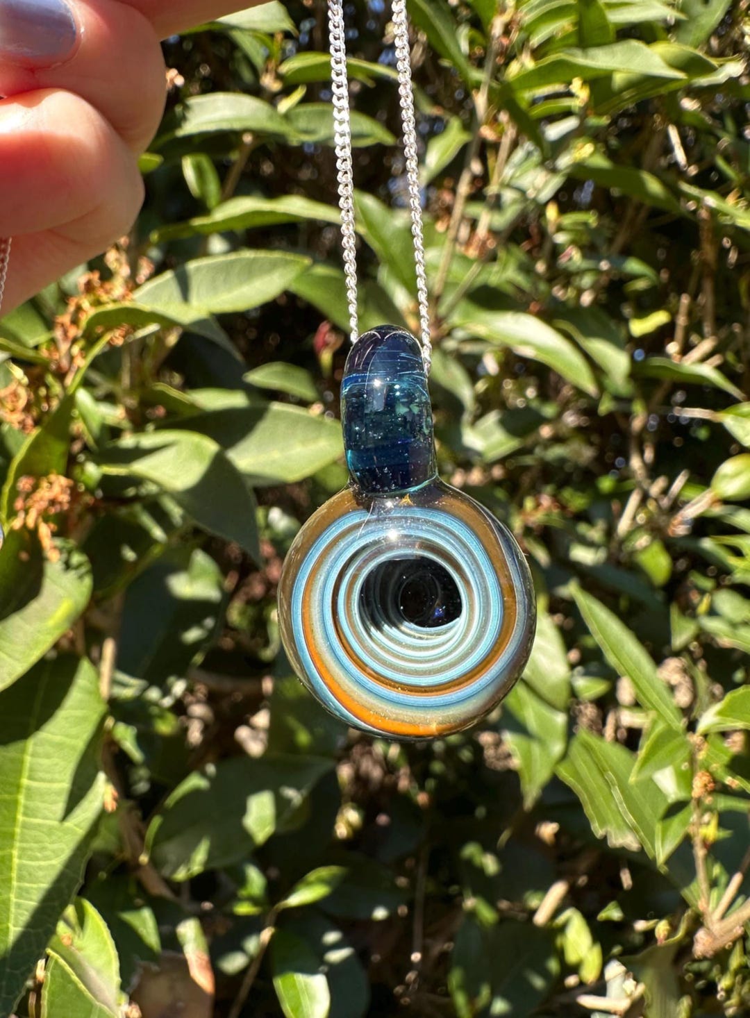 Glass Hand Blown Vortex Pendant Small Blue Orange Colorful Borosilicate ...