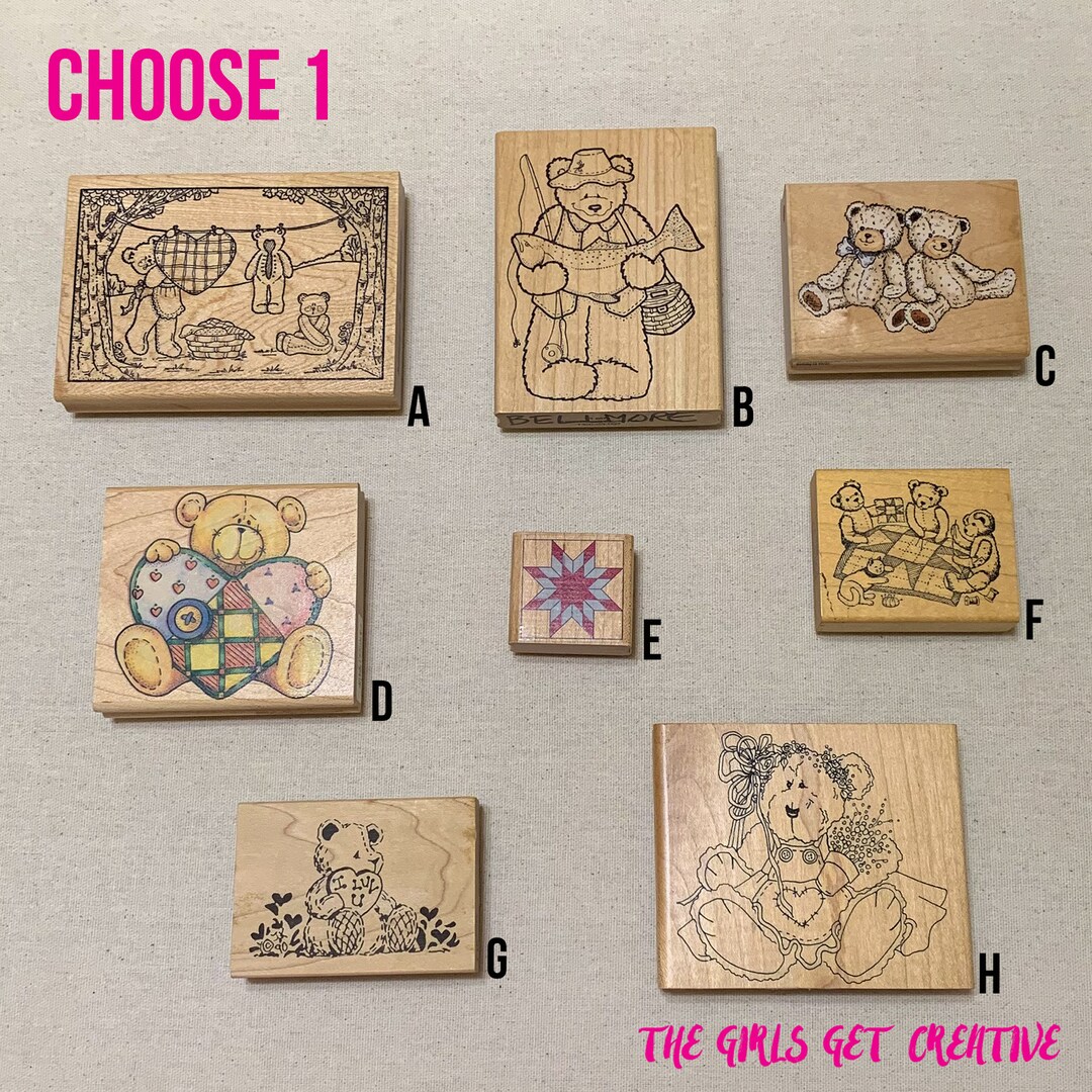 Bear Stamps - Wood Mounted Stamps - Fishing Bear - Judith Bear ...