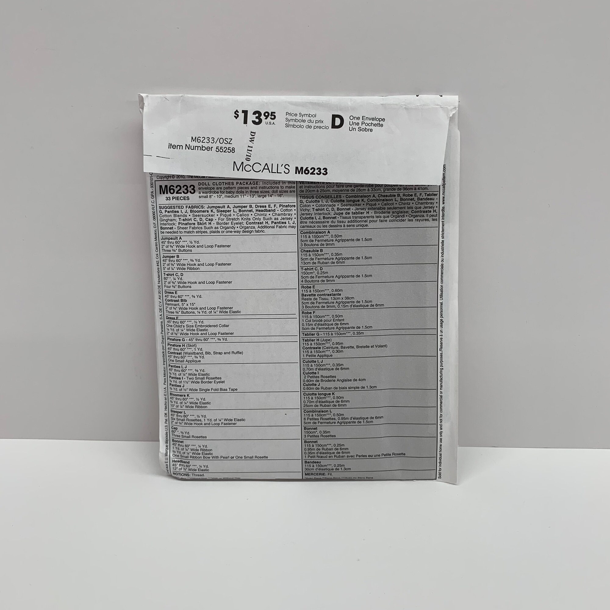 Dolls and More Patterns - M6233 - 8105 Size A - 1131 - 2809 - 166 ...