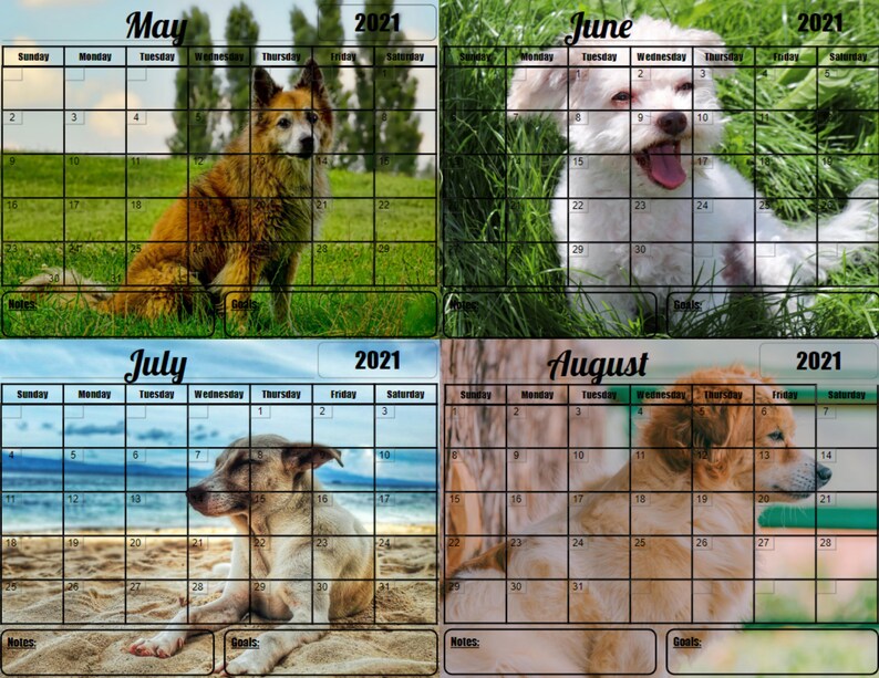 2021 Dog Calendar Printable Template 12 Month 8.5 x 11 | Etsy