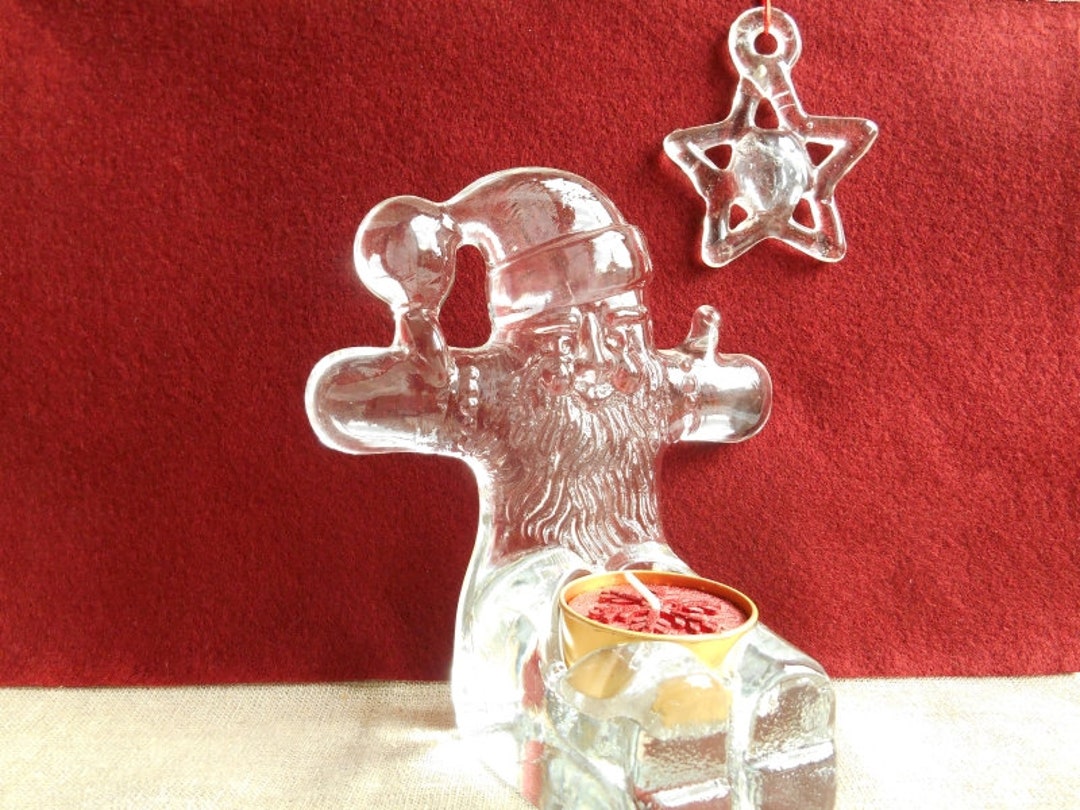 Glass Santa Candle Holder and Star Ornament / Kosta Boda / Bertil ...