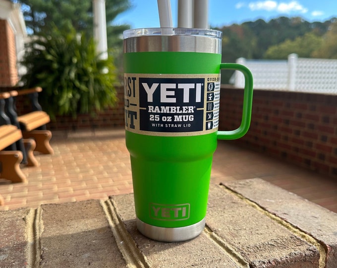 REAL YETI 25 Oz. Rambler With Straw Lid Laser Engraved Canopy Green ...