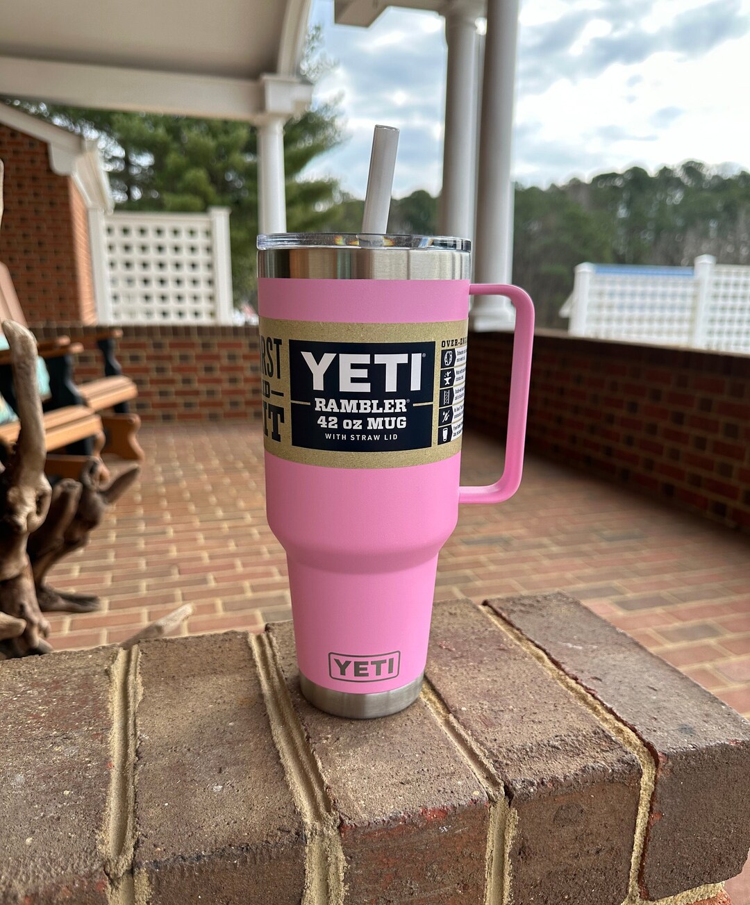REAL YETI 42 Oz. Rambler With Straw Lid Laser Engraved Power Pink ...