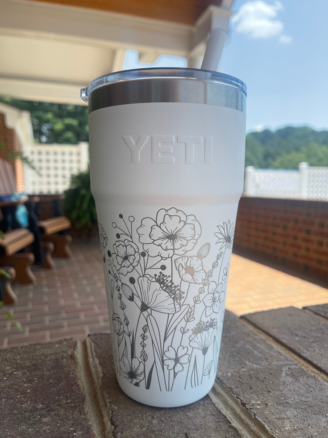 Wildflowers Engraved YETI 26 Oz. Laser Engraved White Stainless Steel ...