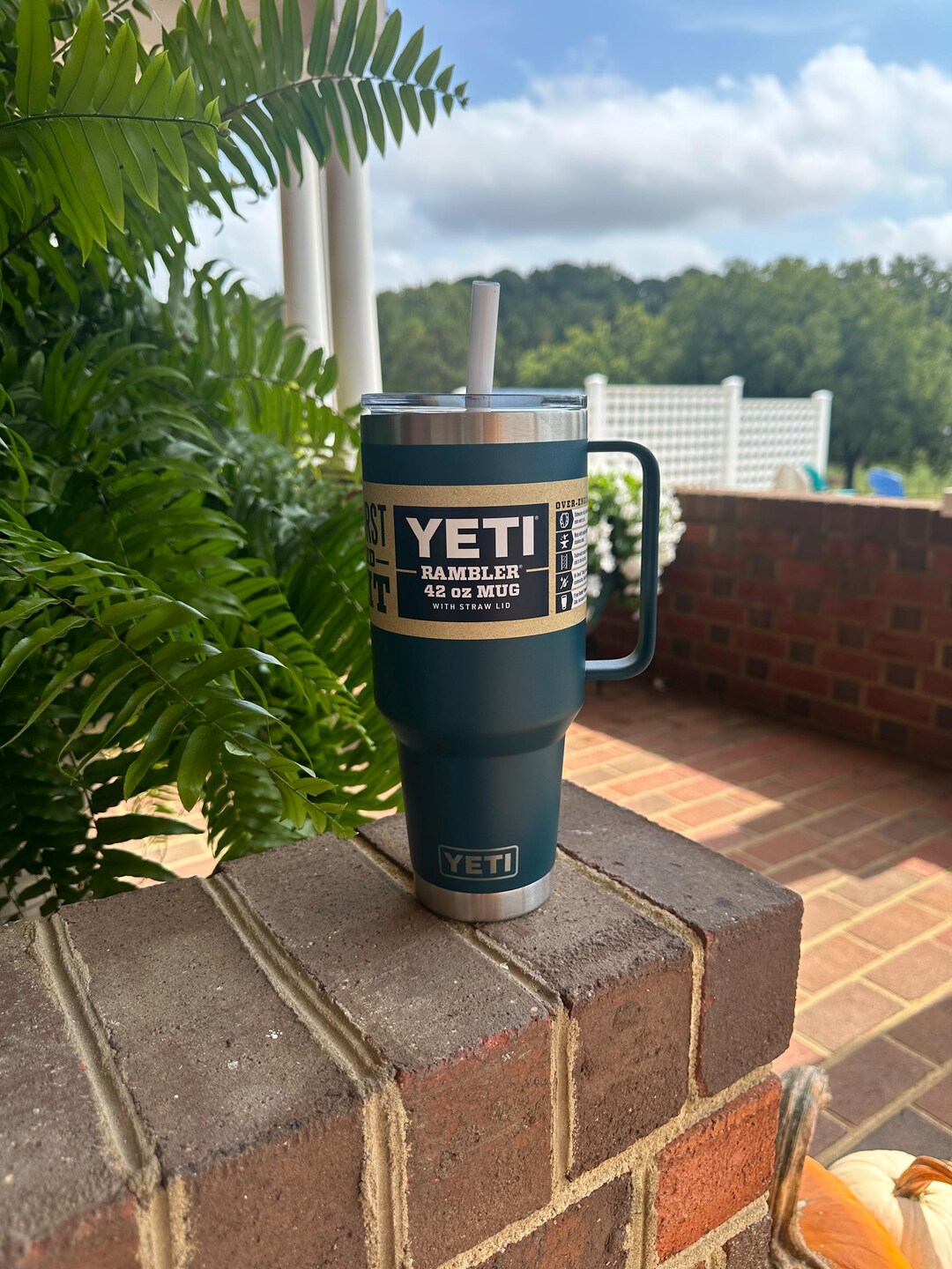 REAL YETI 42 Oz. Rambler With Straw Lid Laser Engraved Agave Teal ...
