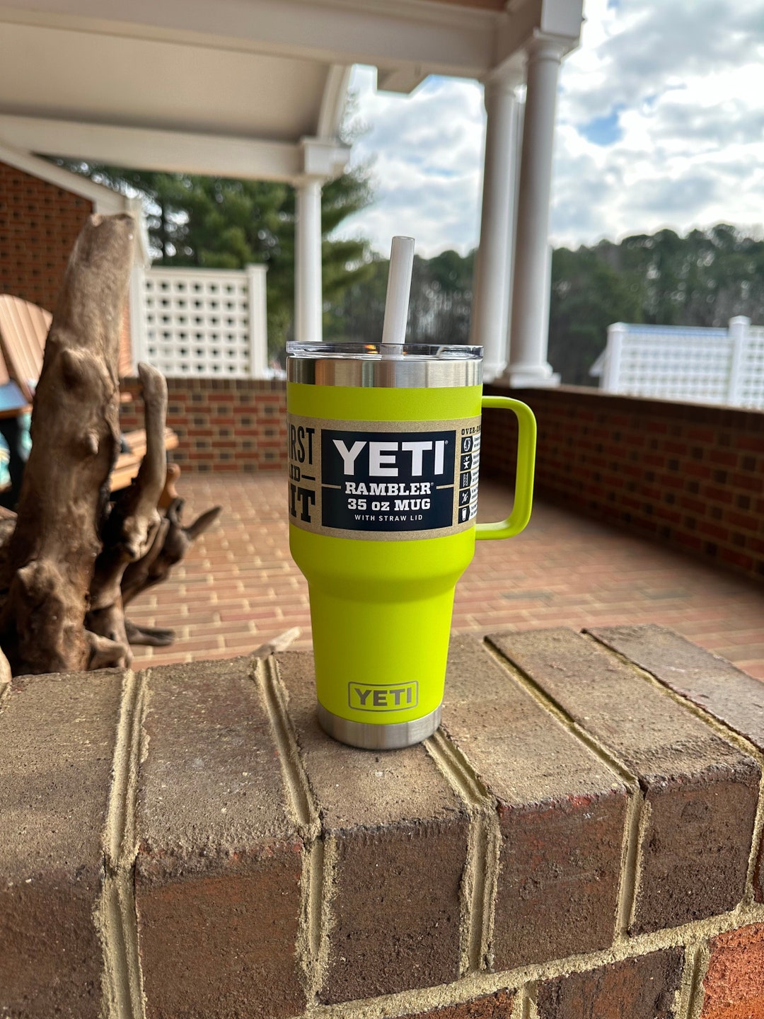 REAL YETI 35 Oz. Rambler With Straw Lid Laser Engraved Chartreuse ...