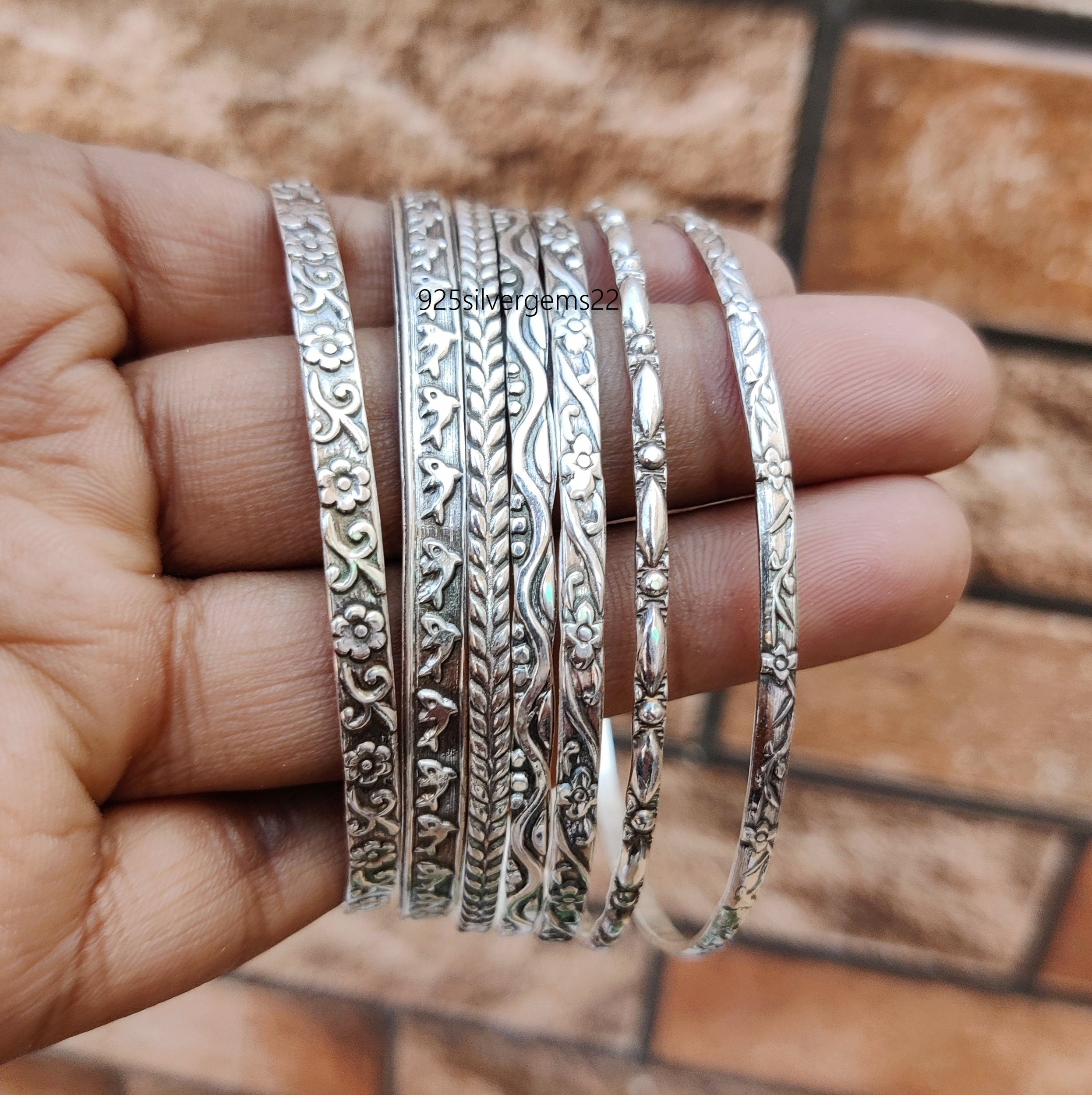 Silver Bangle, 7 Set of Bangle, Cuff Bangle, 925 Sterling Silver Bangle, 7 Set of Bangle, Cuff Bangle, 925 Sterling