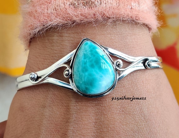 Larimar Bangle Larimar Bracelet 925 Sterling Silver Bangle - Etsy