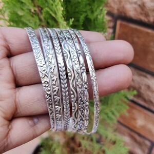 Silver Bangle, 7 Set of Bangle, Cuff Bangle, 925 Sterling Silver Bangle ...