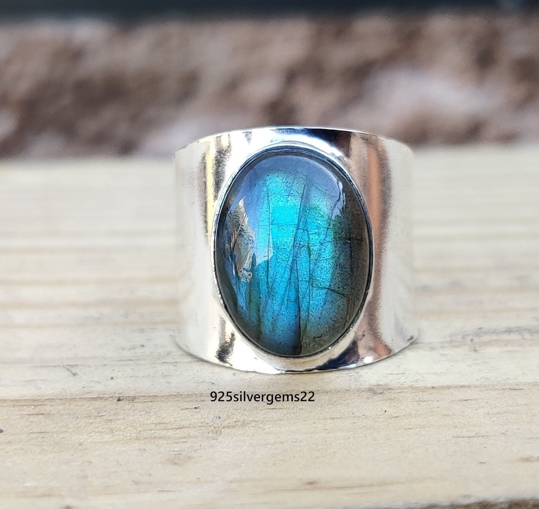 Handmade Labradorite 925 Sterling Silver Band Ring - Etsy