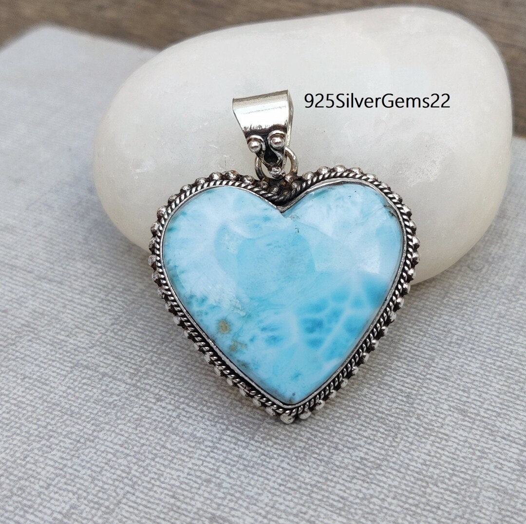Heart Larimar Pendant, Sterling Silver Charm, Women's Jewelry - Etsy