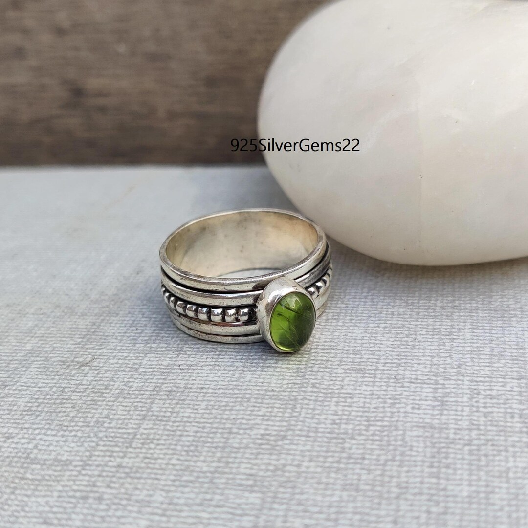 Peridot Sterling Silver Spinner Ring, Women's Anxiety Ring - Etsy