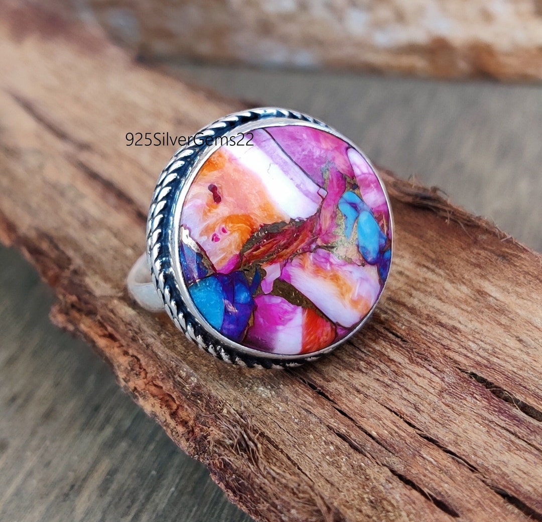 Pink Copper Turquoise Ring, Turquoise Ring, Gemstone Ring, 925 Sterling ...