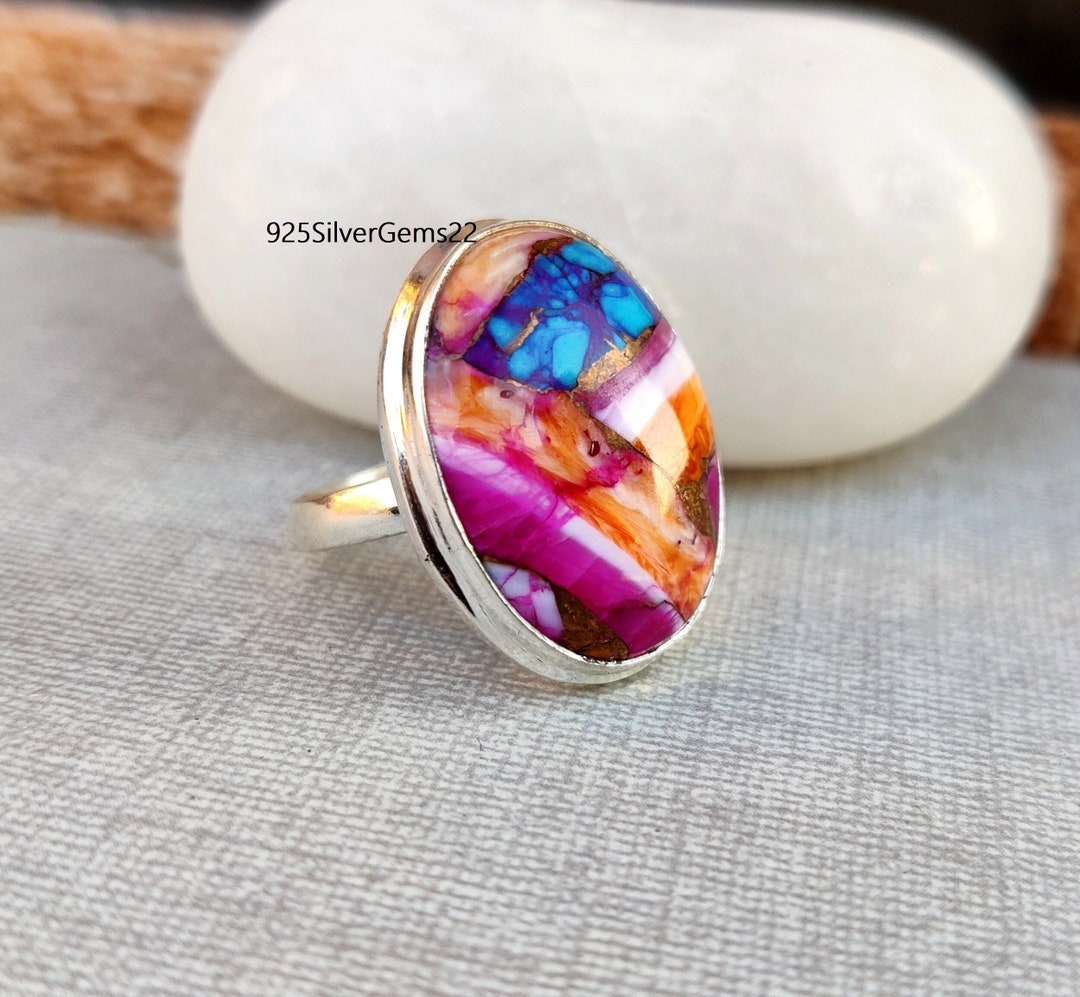 Pink Copper Turquoise Ring, Pink Turquoise Ring, Gemstone Ring, 925 ...