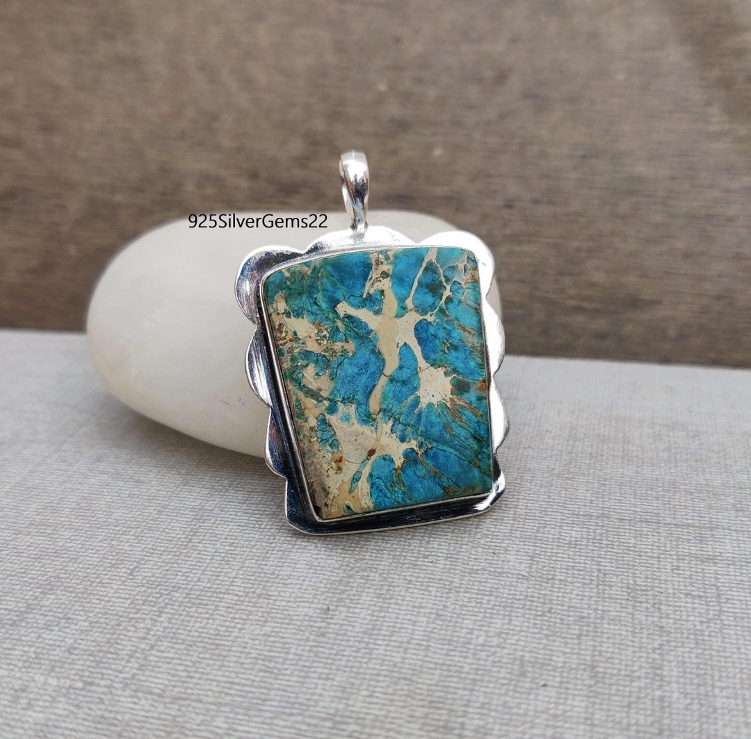 Blue Sea Sediment Jasper Pendant, 925 Sterling Silver, Statement ...
