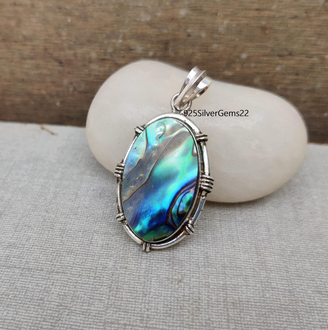 Handmade Abalone Shell Pendant, 925 Sterling Silver, Statement Jewelry ...