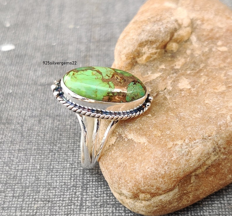 Green Turquoise Statement Ring, 925 Sterling Silver Band - Etsy