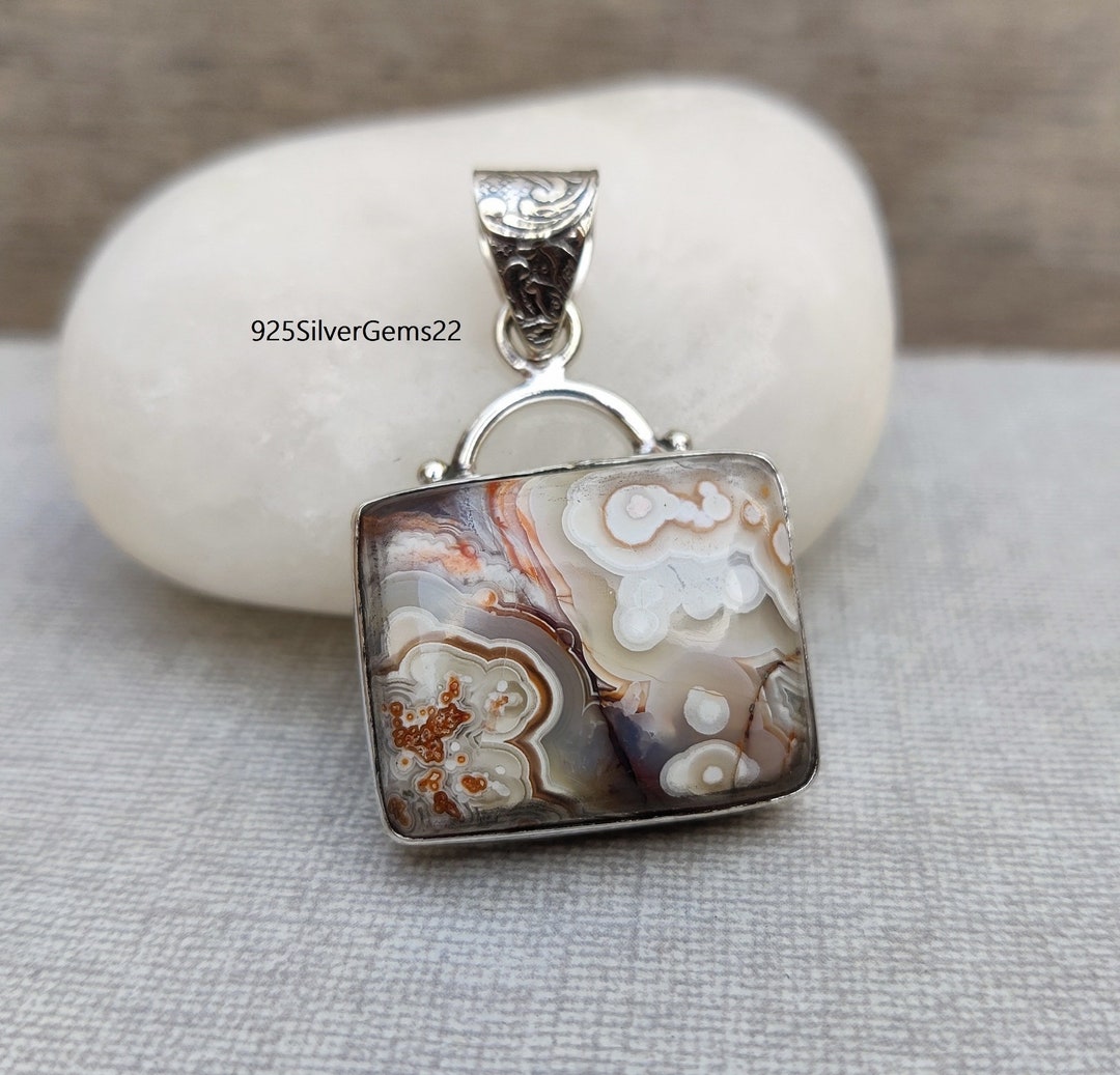 Handmade Crazy Lace Agate Pendant, 925 Sterling Silver - Etsy