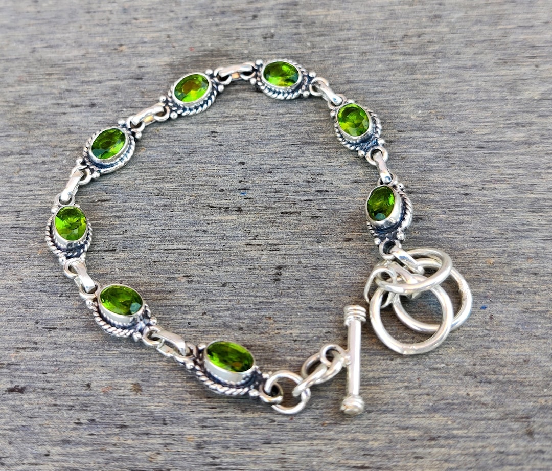 Peridot Bracelet, 925 Sterling Bracelet, Peridot Jewelry, Gemstone ...