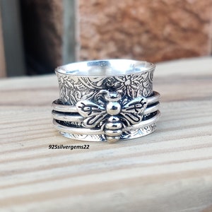 Honey Bee Ring, Handmade Ring, Meditation Ring, Honey Bee Spinner Ring ...