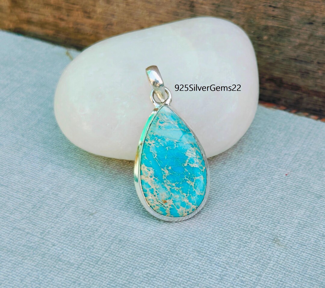 Handmade Blue Sea Sediment Jasper 925 Sterling Silver Pendant - Etsy