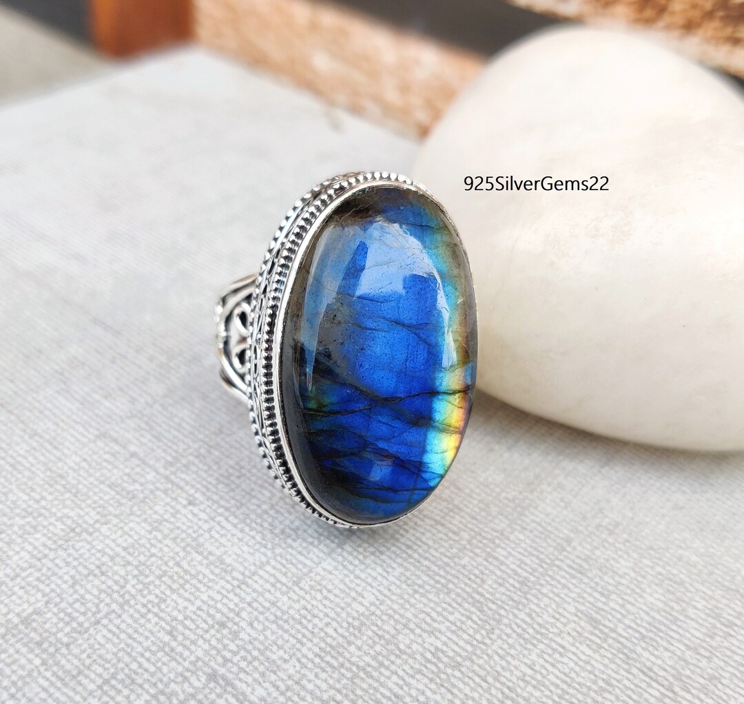 Labradorite Ring, Gemstone Ring, Blue Fire Ring, Labradorite Jewelry, Handmade Ring, 925 ...