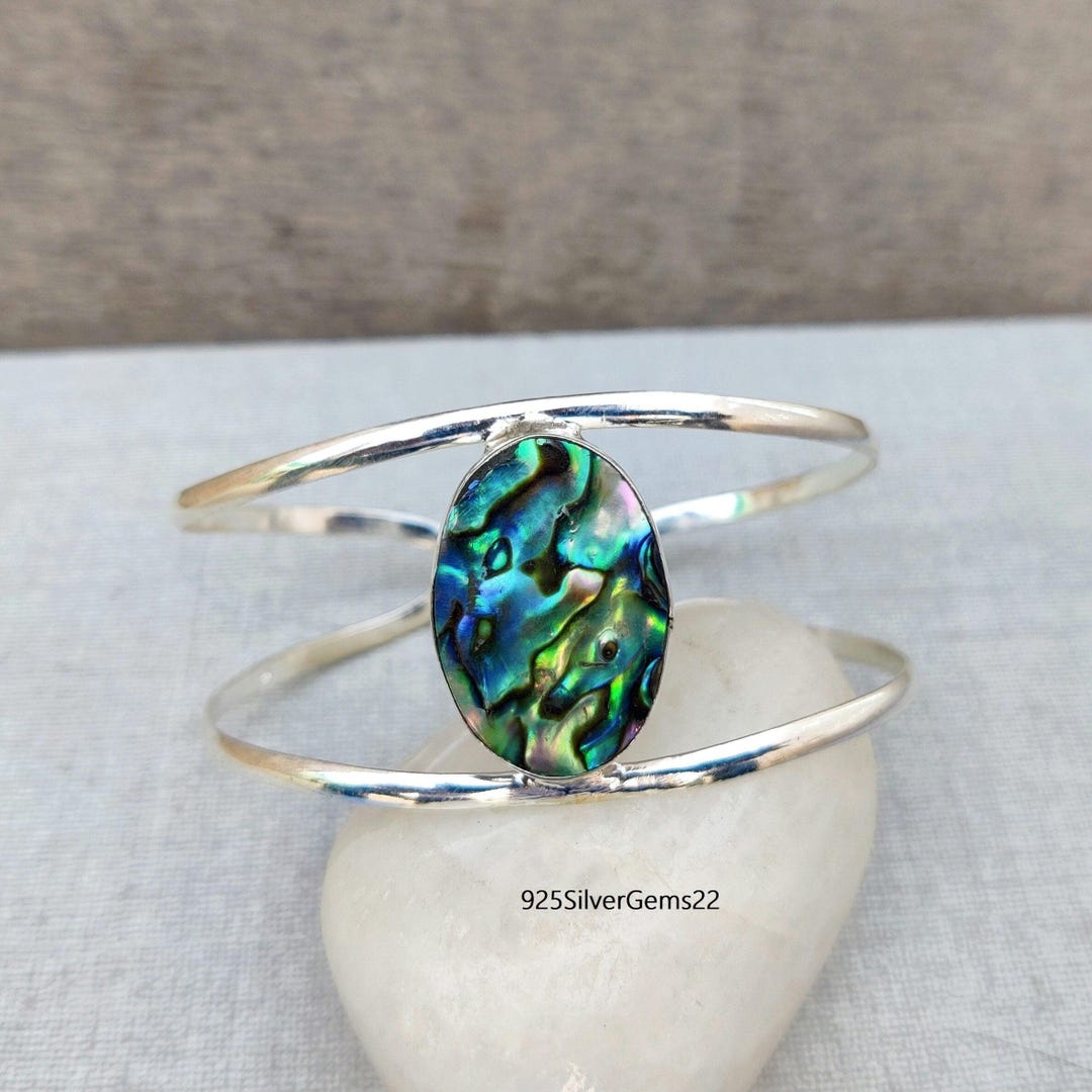 Abalone Bangle, Abalone Jewelry, 925 Sterling Silver, Adjustable Bangle, Gemstone Bangle ...
