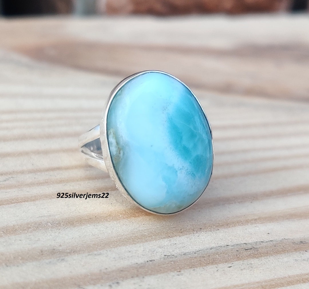 Handmade Larimar Statement Ring, 925 Sterling Silver Band - Etsy