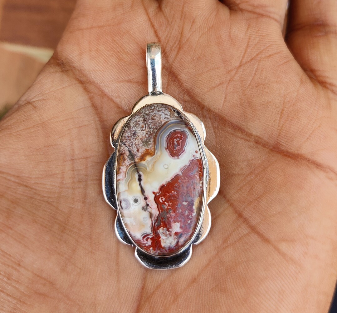 Crazy Lace Pendant, Natural Pendant, Women Pendant, 925 Silver Pendant ...