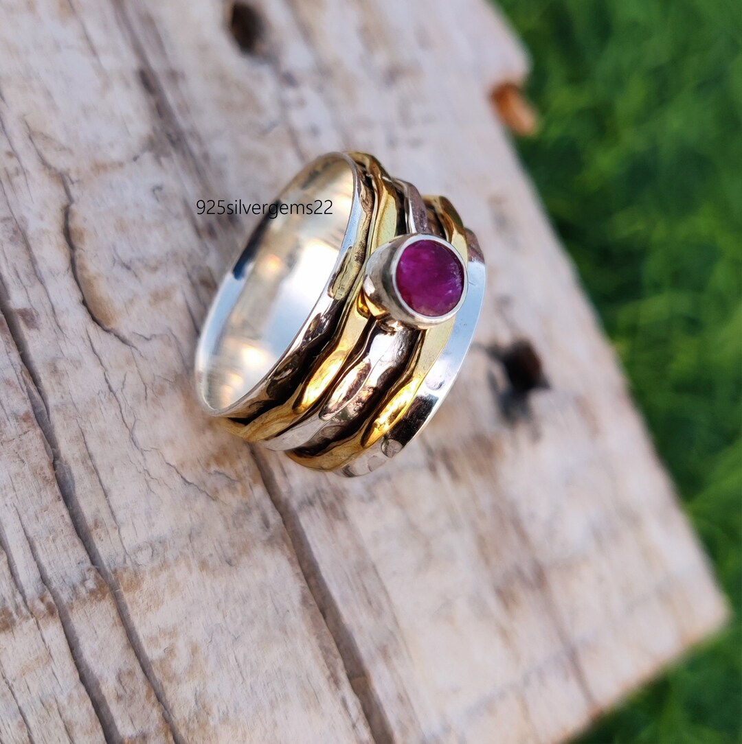 Sterling Silver Ruby Ring, Gemstone Anxiety Band Ring - Etsy