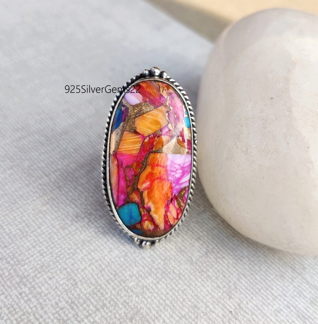 Pink Copper Turquoise Ring, Turquoise Ring, Gemstone Ring, 925 Sterling ...