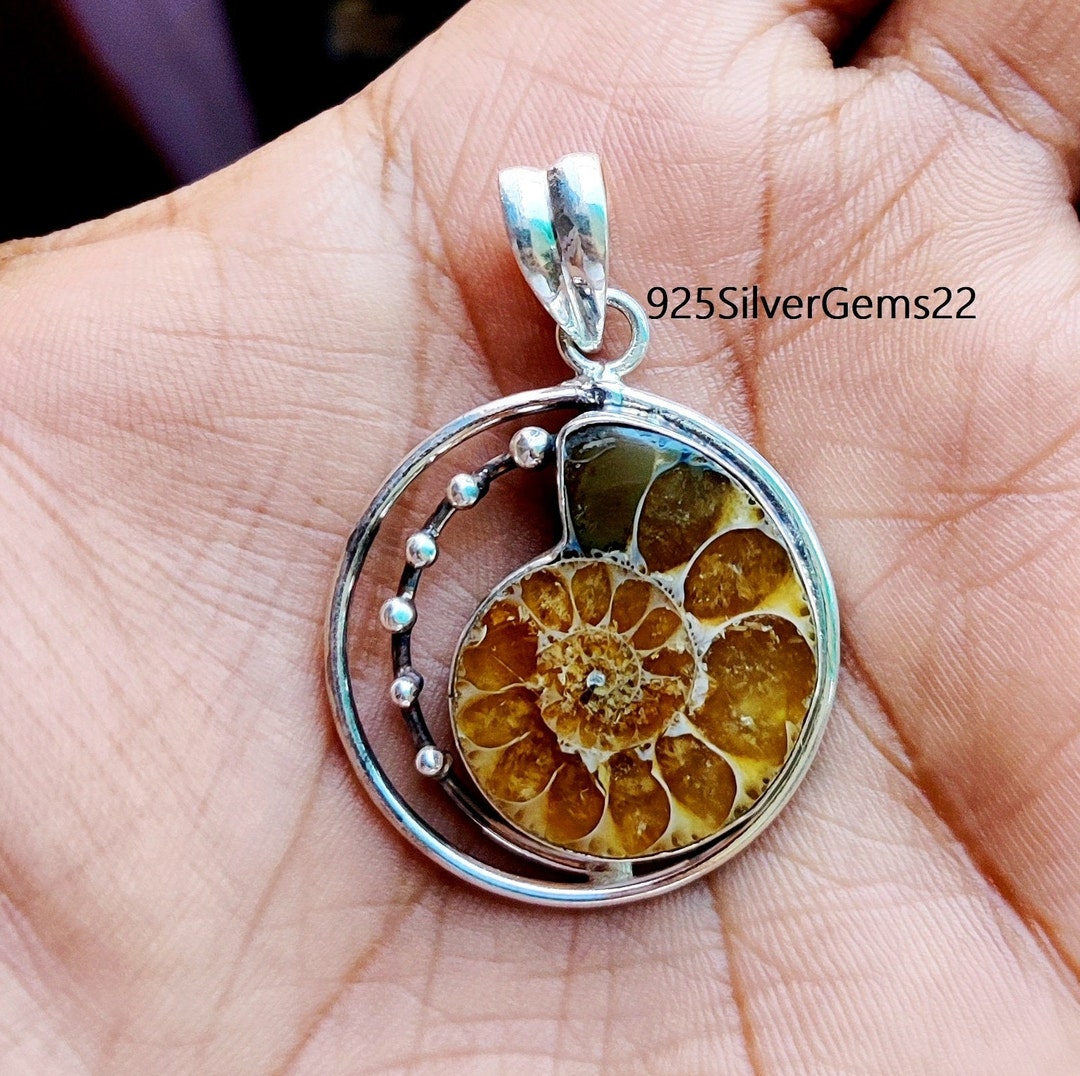 Ammonite Fossil Pendant, 925 Sterling Silver, Ammonite Fossil Jewelry ...