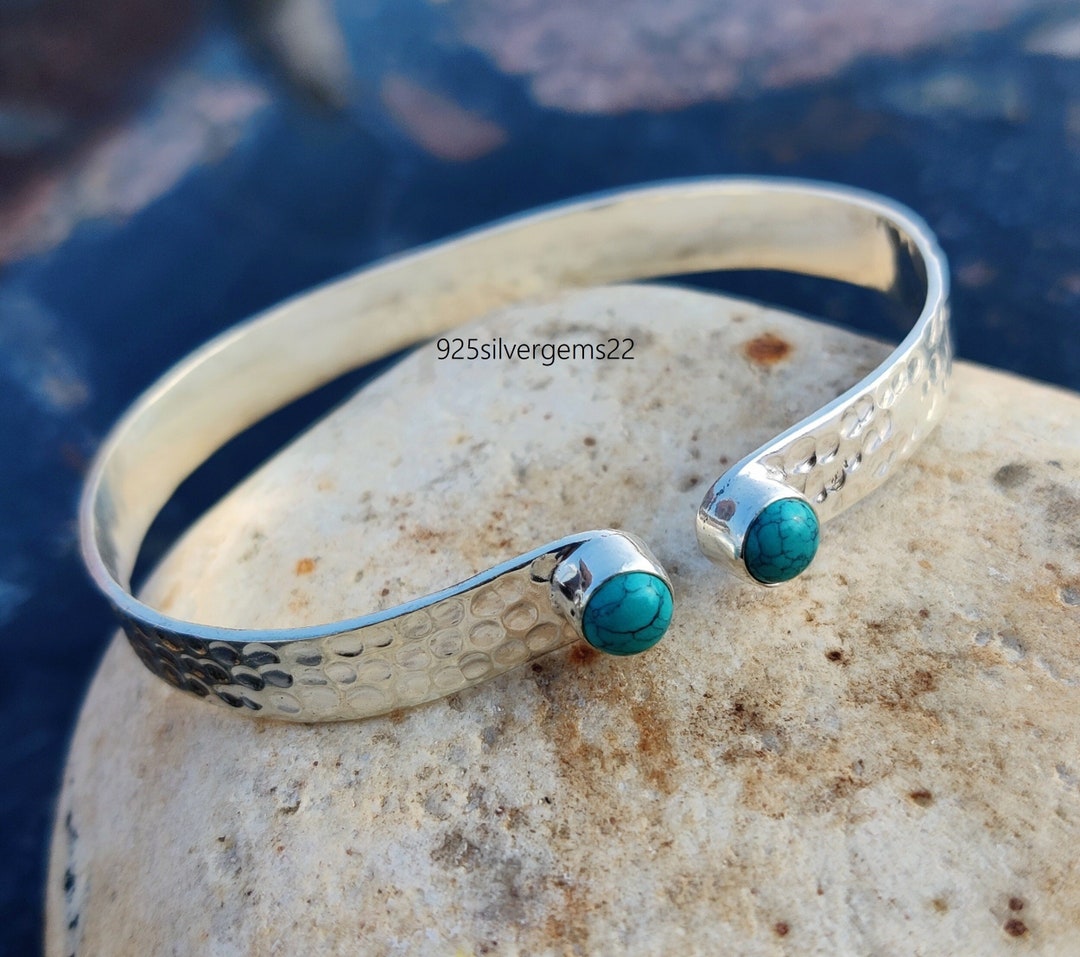 Blue Turquoise Bangle, 925 Sterling Silver Bangle, Boho Bangle ...