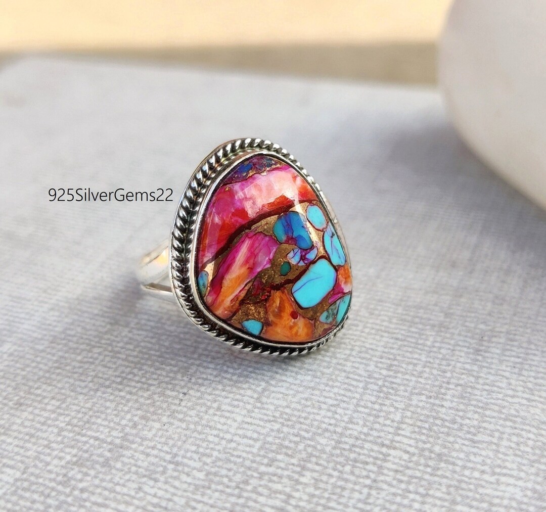 Pink Copper Turquoise Ring, Turquoise Ring, Pink Turquoise Ring, 925 ...