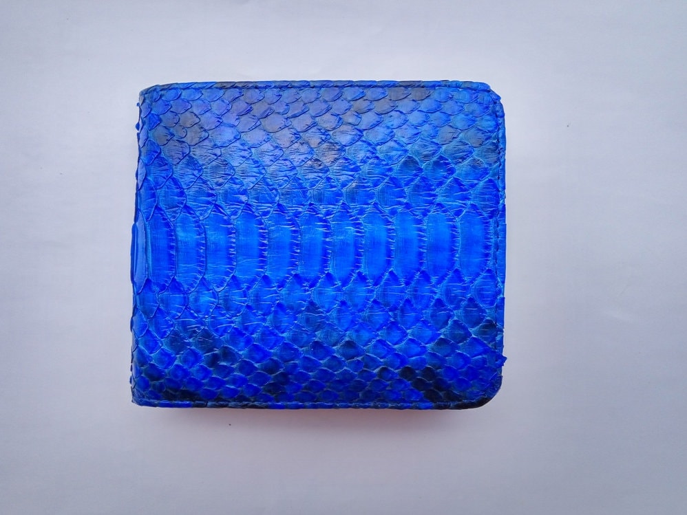 Genuine Real Python Snake Skin Leather Blue Bifold Wallet Handmade - Etsy