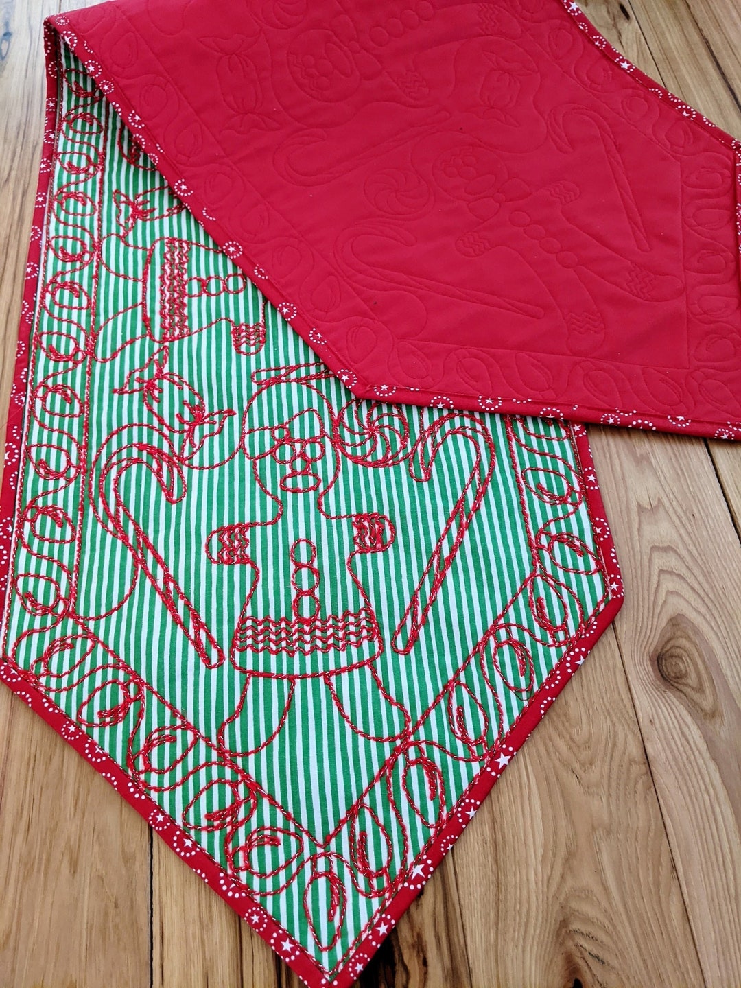 Peppermint Bark & Gingerbread Table Runner / Custom Quilted, Couching ...