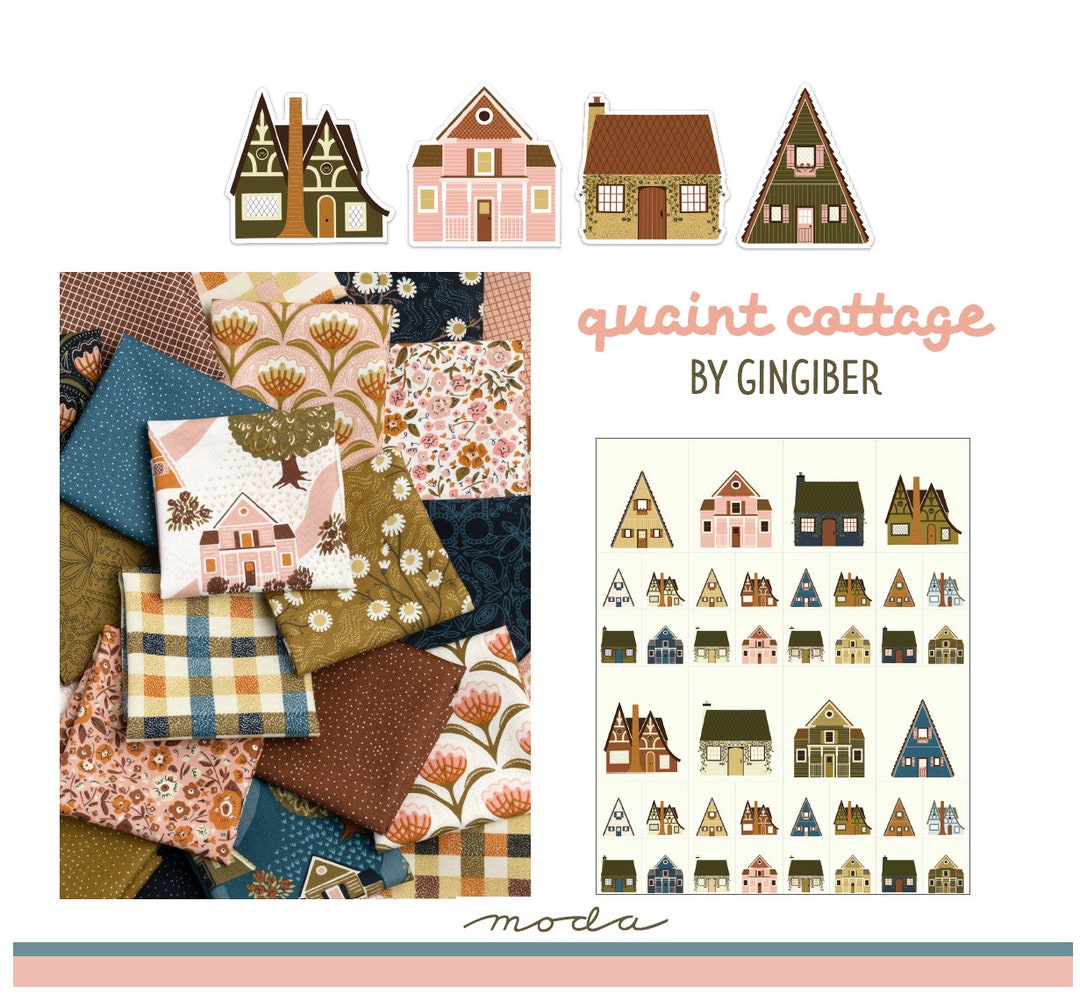 QUAINT COTTAGE Moda Fabric & Cottage Houses Panel by Gingiber ...