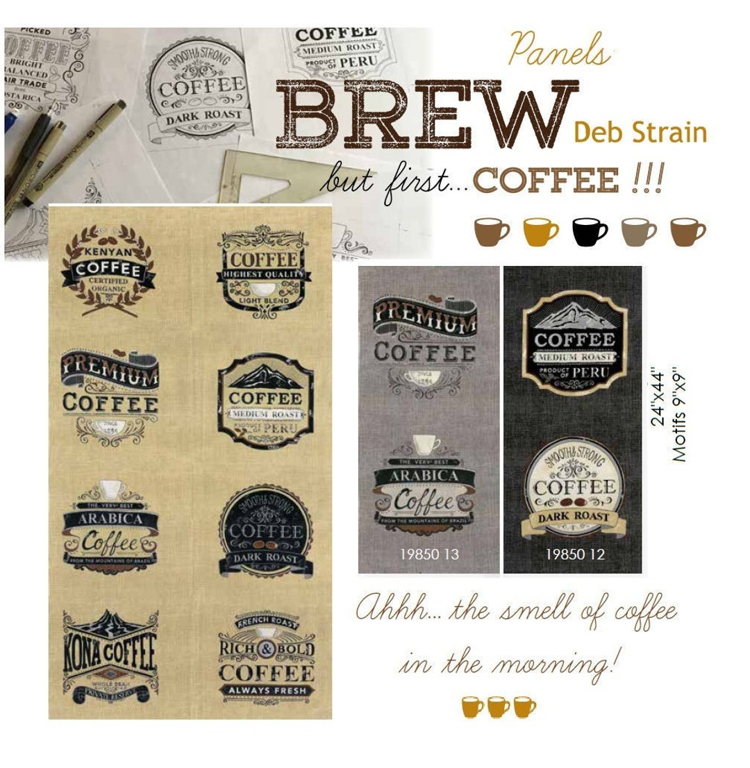 BREW Fabric Panel - Moda Fabric by Deb Strain / Coffee Labels - Etsy