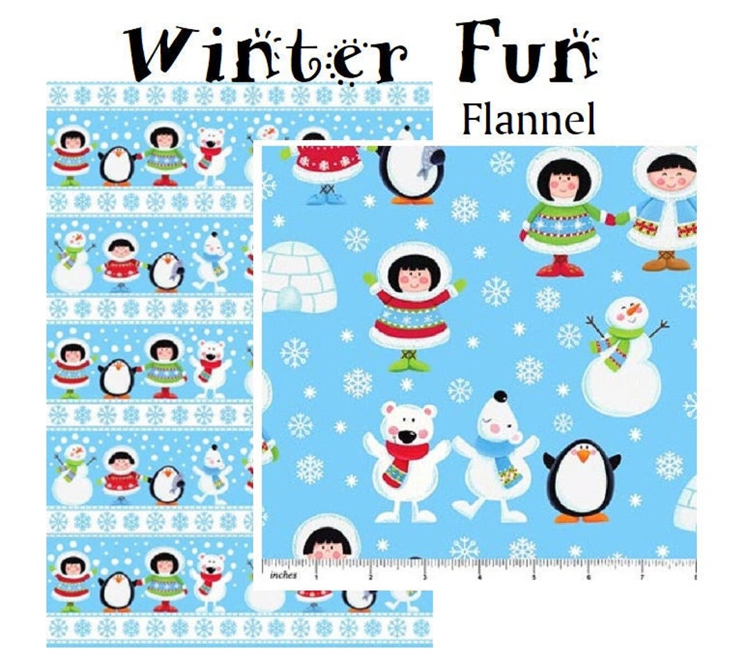 WINTER FUN Flannel Fabric by Northcott / Snowmen Penquins Bears Winter ...
