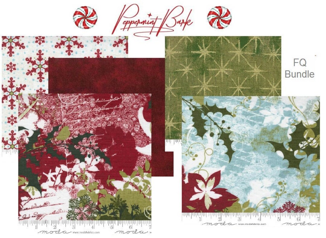PEPPERMINT BARK - Fat Quarter Bundle / Moda Holiday Fabrics With Gold ...