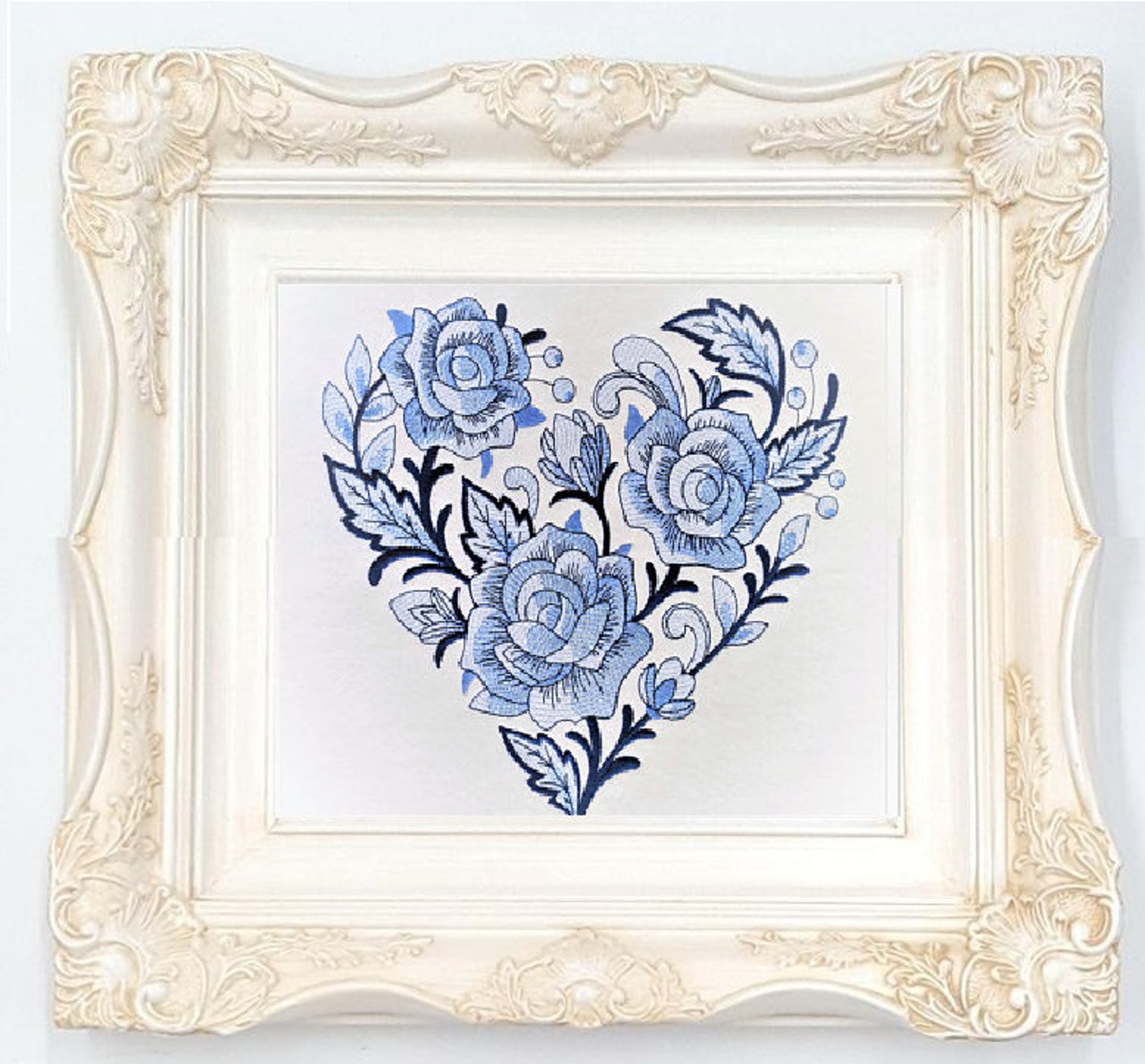 Delft Blue Heart Embroidered Wall Art - Etsy